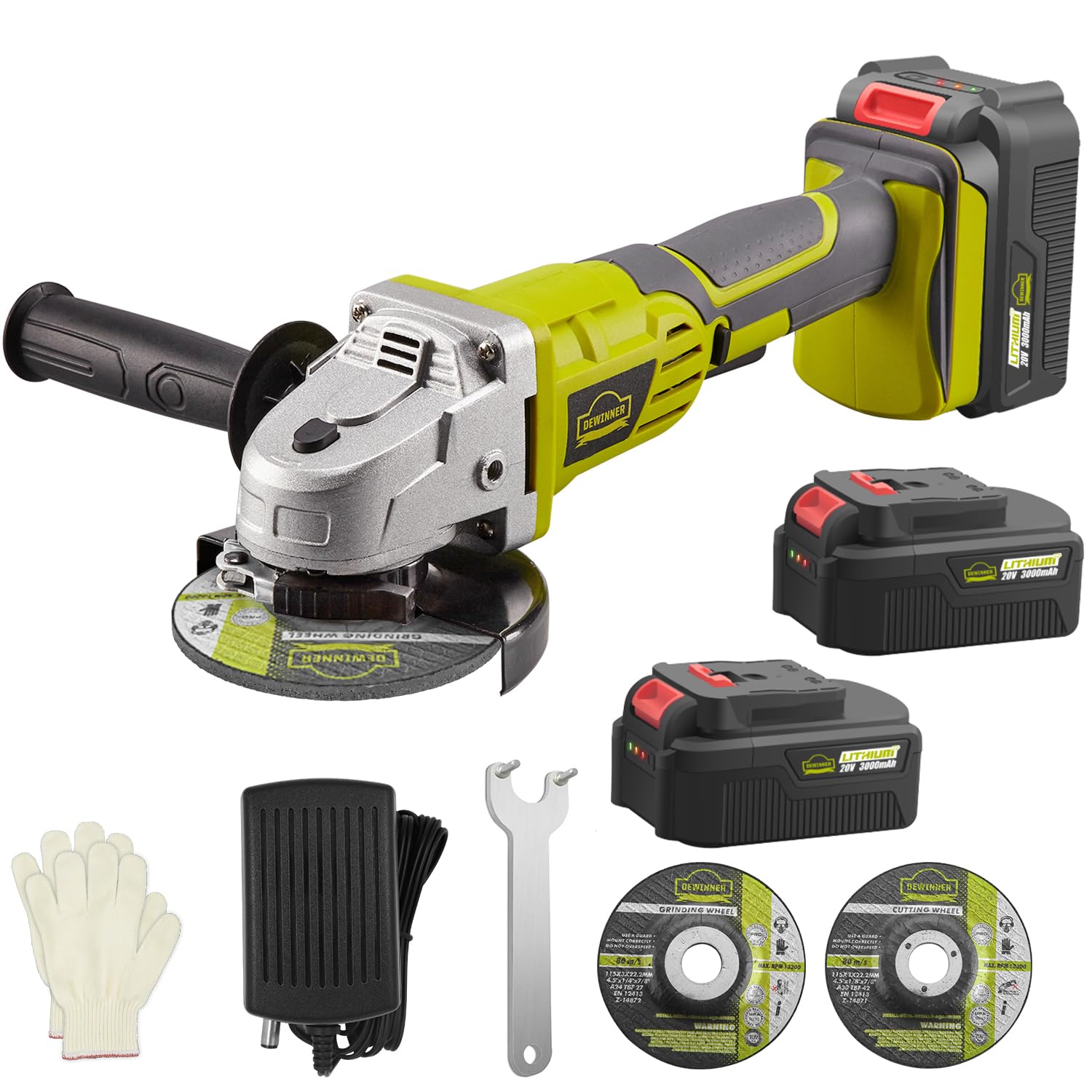 DEWINNER Cordless Angle Grinder Kit, 2 * 3 Ah Batteries, 4-1/2 ...