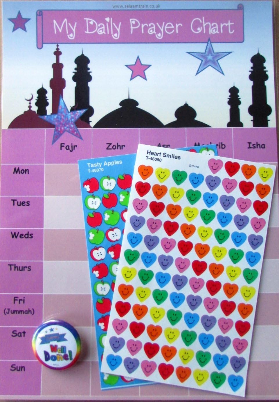 ISLAMIC PRAYER REWARD CHART SET - GIRLS (Laminated Chart, Badge ...