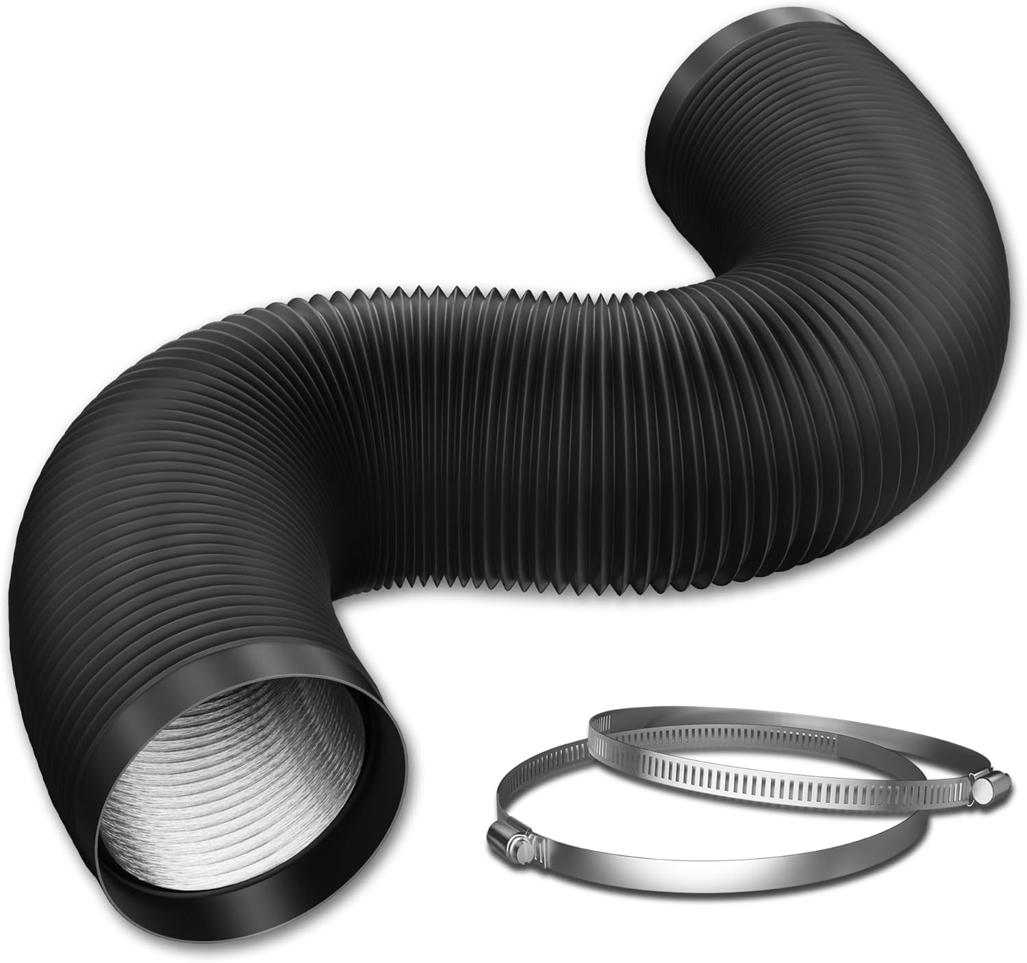 8 Inch Flexible Ducting Hose 12 Feet Black Aluminum Ducting -4 Layer ...