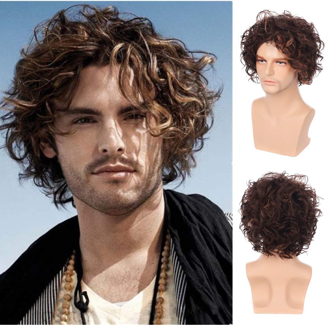 Amazon.com : Tseses Mens Short Black Wigs Layered Natural Looking Side ...