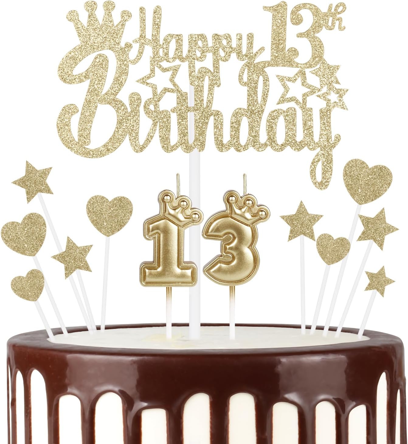 Amazon.com: iNINGER 13th Happy Birthday Candles Cake Toppers,Crown ...