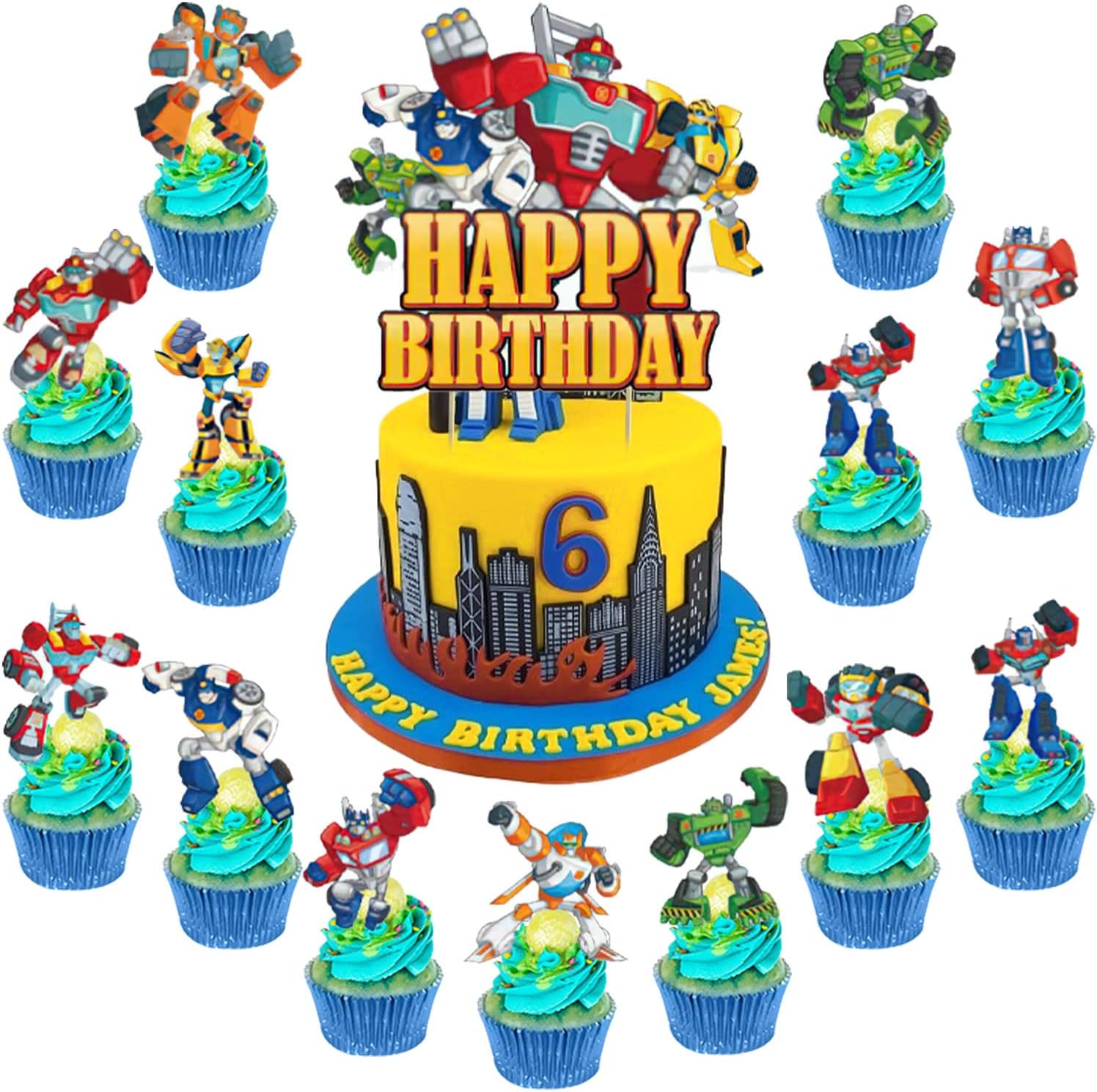 Amazon.com: 37 Pieces of Cartoon Cake Topper,Bots Themed Party Supplies ...
