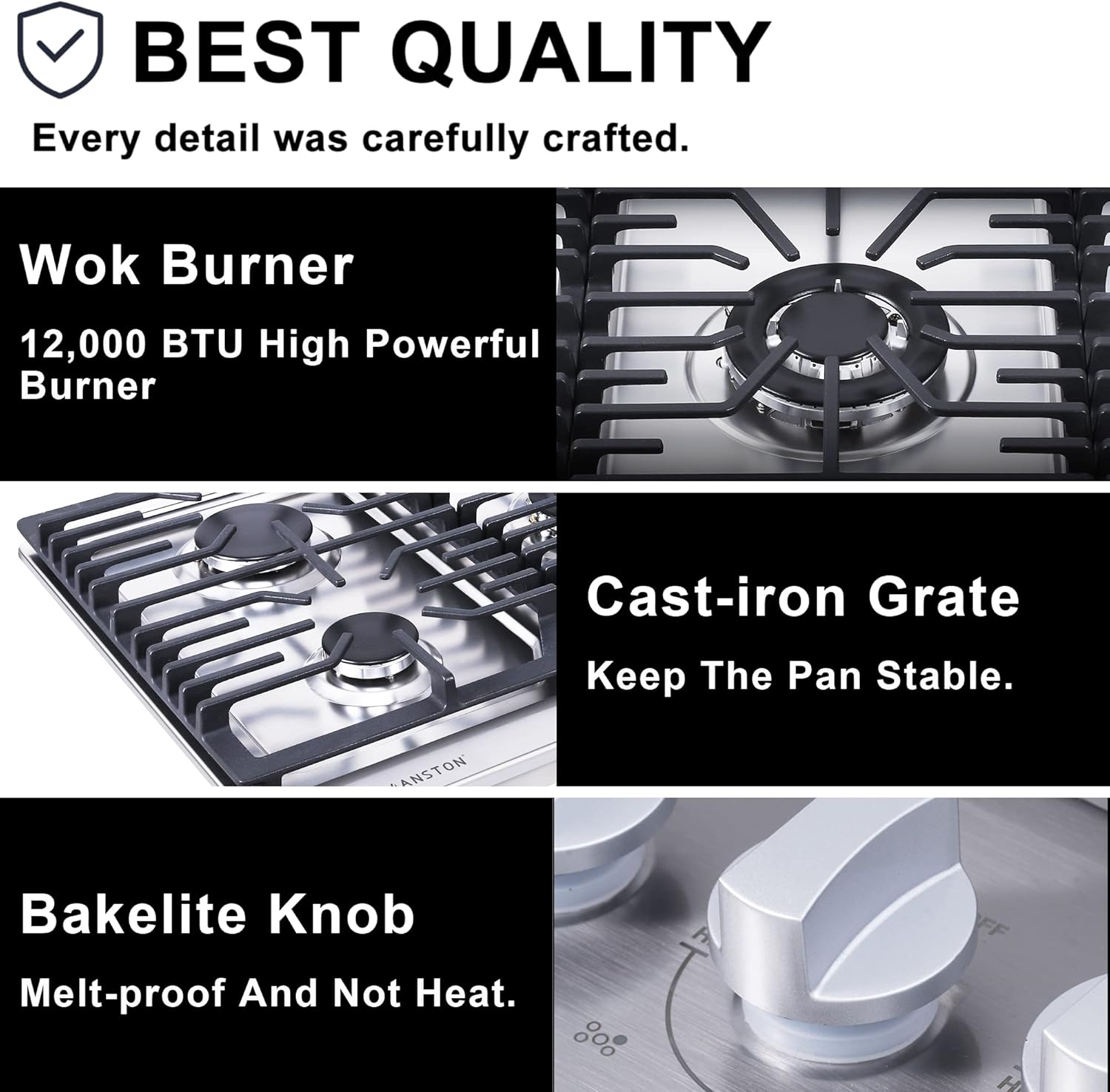 Buy VANSTON 30 Built-in Gas Cooktop,5 Italy SABAF Sealed Burners Gas ...