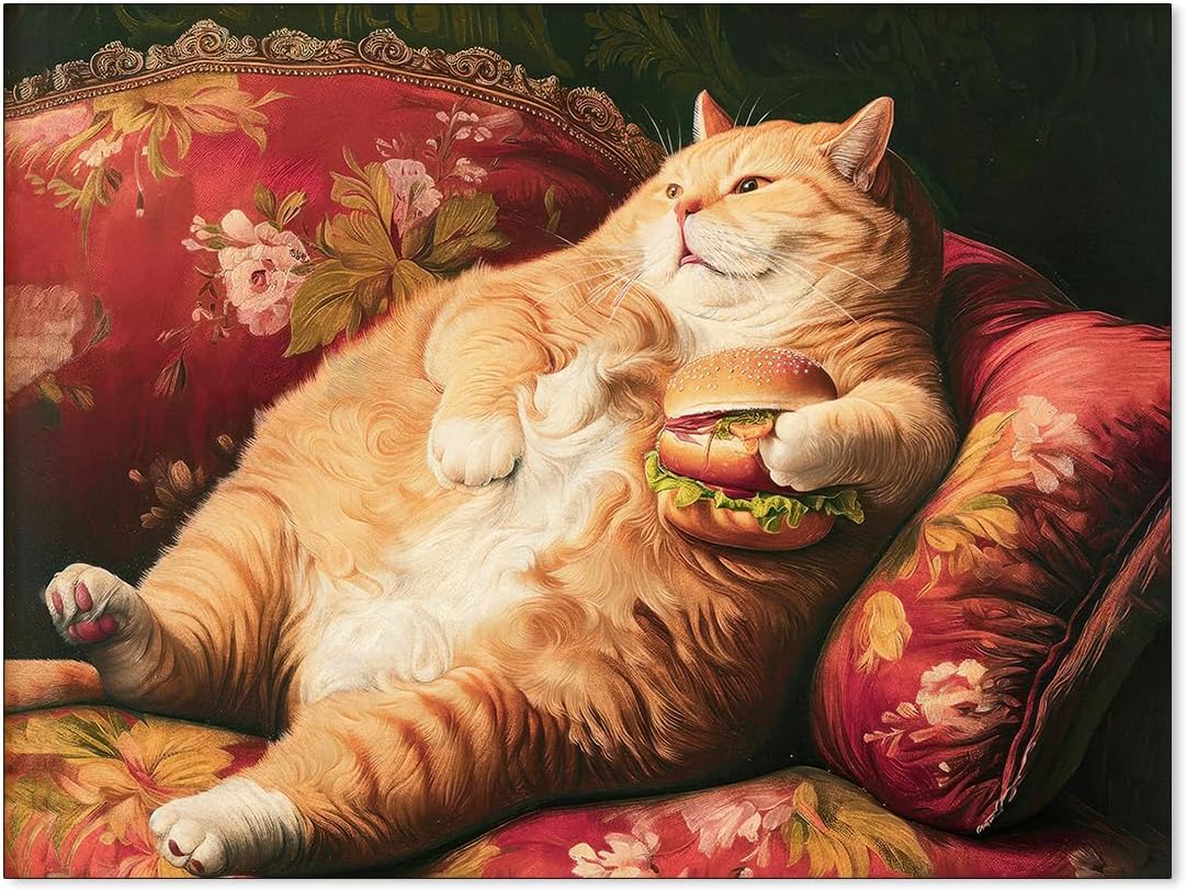 Amazon.com: OMANI Victorian Renaissance Canvas Poster Funny Fat Cat ...