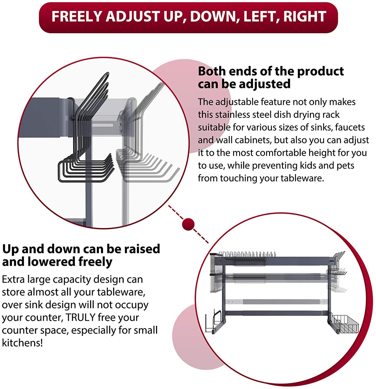 Buy Over Sink Dish Drying Rack, Boosiny 2-Tier Adjustable Height and ...