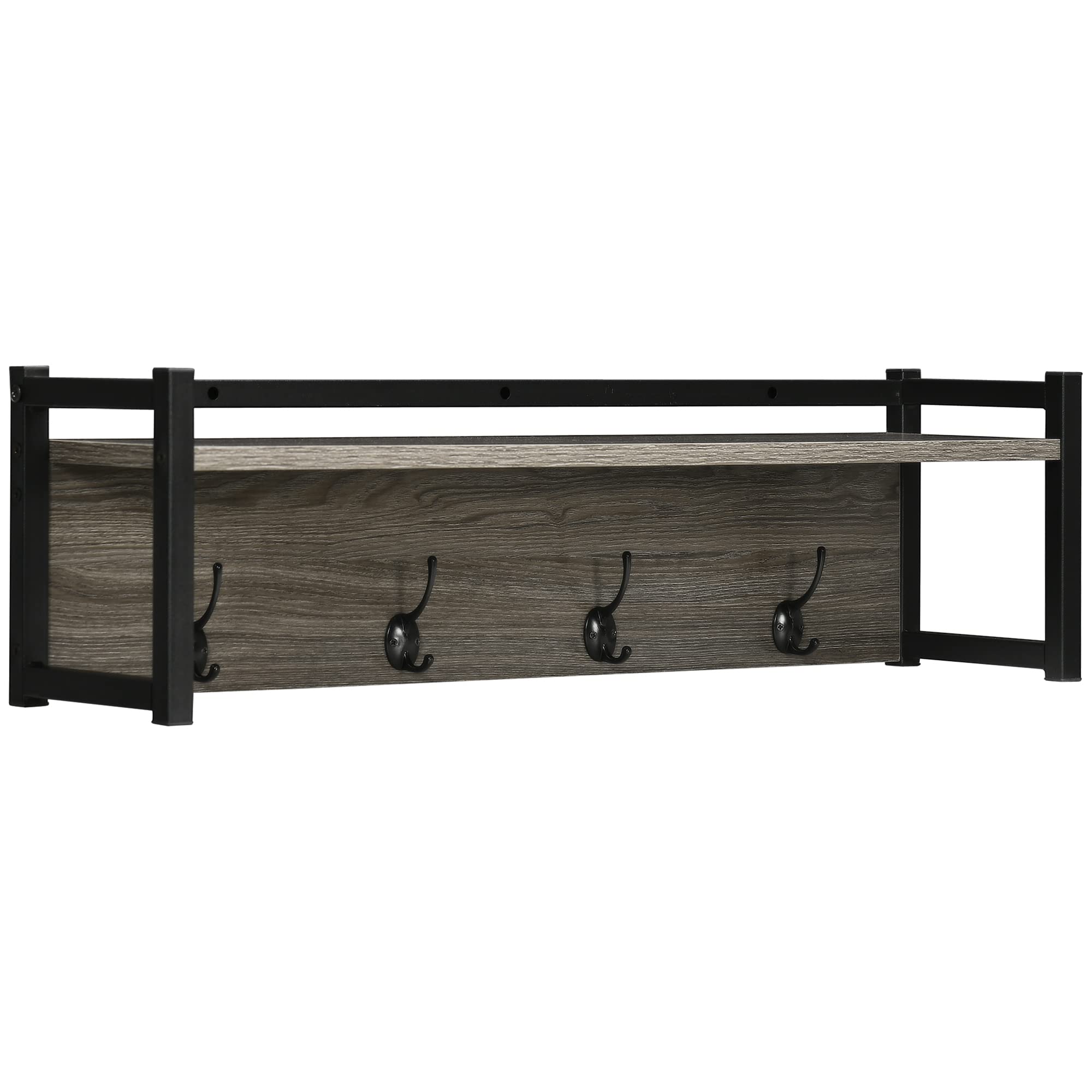 HOMCOM Coat Rack with Shelf, Wall-Mounted Shelf with 4 Coat Hooks ...