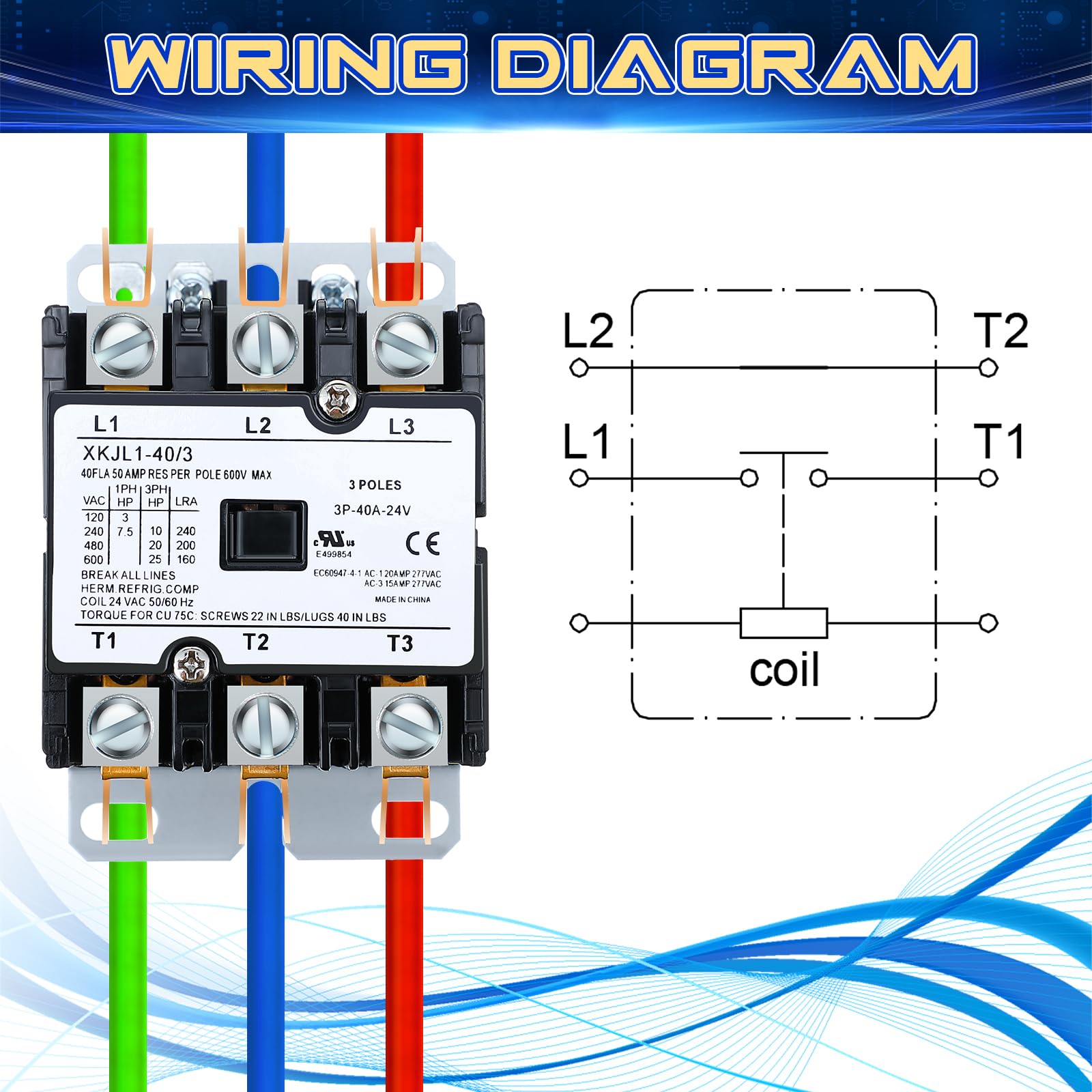 Snapklik.com : Dreyoo Carrier HVAC Motor Contactor, 3 Pole 40Amp Air ...