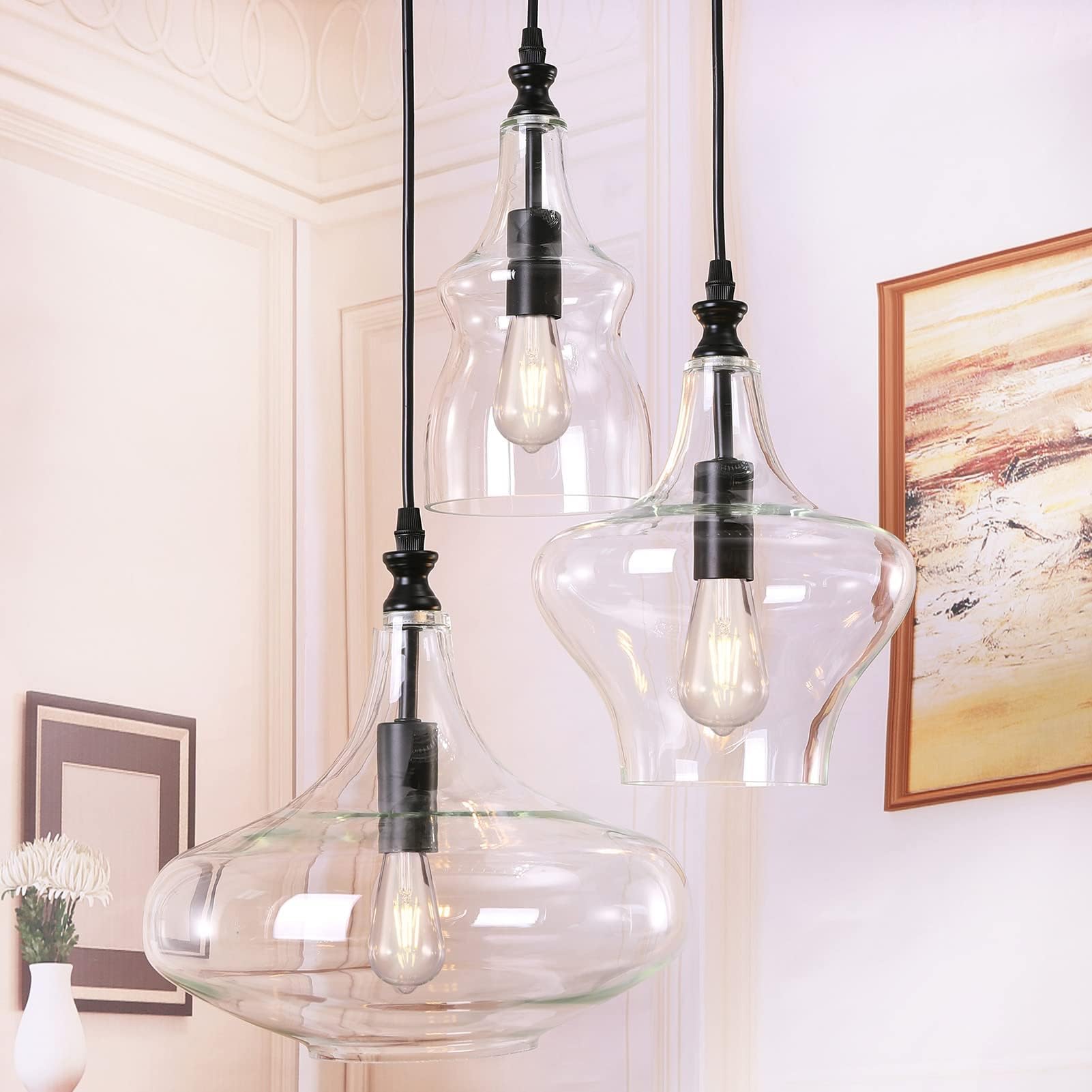 TOCHIC Glass Pendant Chandelier for Dining Room, Hanging Modern Cluster ...