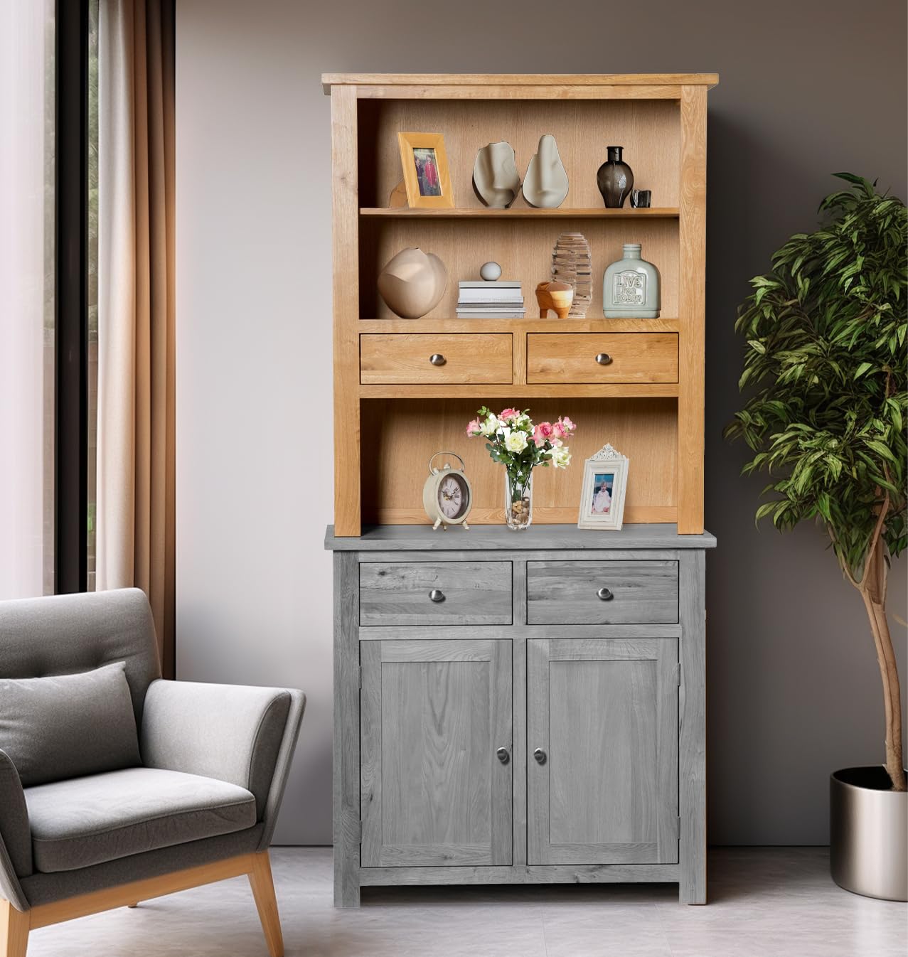 Hallowood Furniture Waverly Oak Sideboard Top 2 Drawers & Open Shelves ...