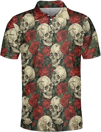 Amazon.com: Skull Skeleton Polo Shirts for Men - US Mens Golf Shirts ...