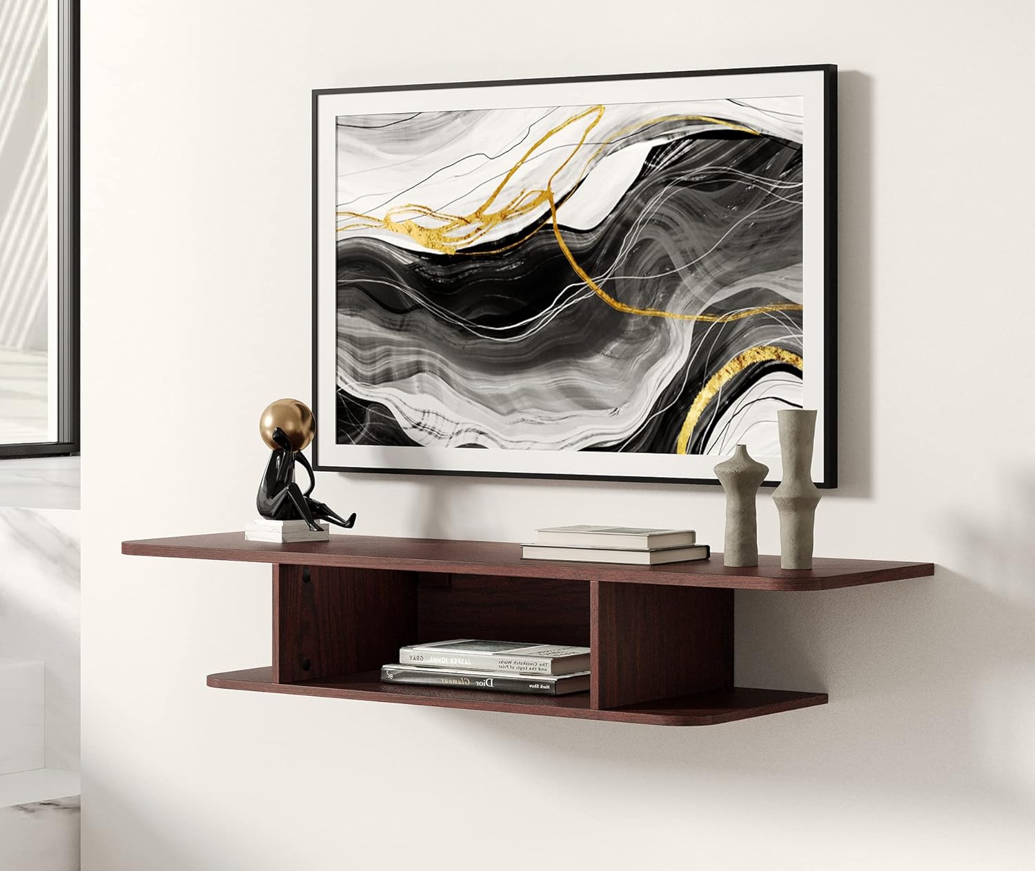 FITUEYES Floating TV Stand Shelf for 43" 50" Flat Screen, 2 Tiers Wall ...