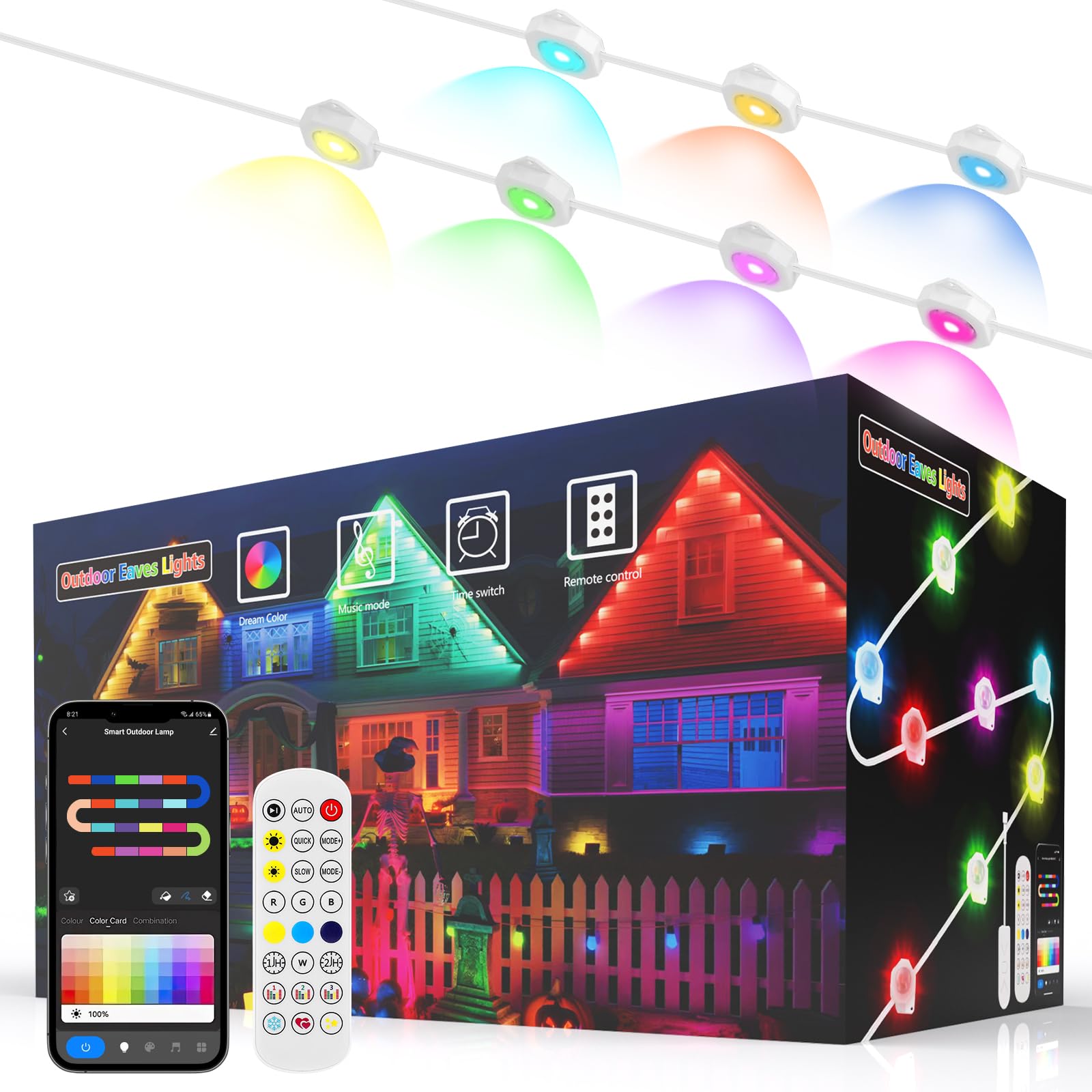 INVOVNI - Cadena de luces RGB IC permanentes para exteriores, IP65 ...