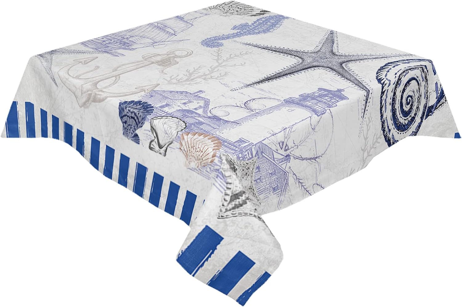 Amazon.com: Nautical Rectangle Tablecloth 60x84inch, Stain and Spill ...