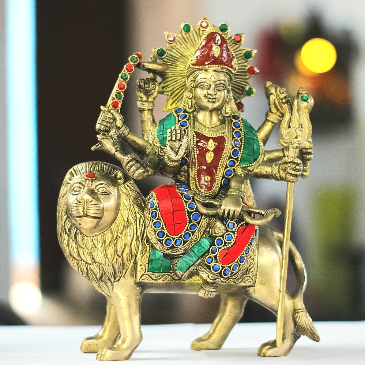 Amazon.com: VNQ Original Brass Maa Durga Idol Sitting On Lion Ma ...