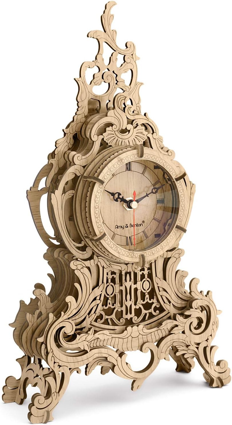 Amy&Benton 3D Wooden Puzzle Clock Model Kits for Adults- Baroque Desk ...