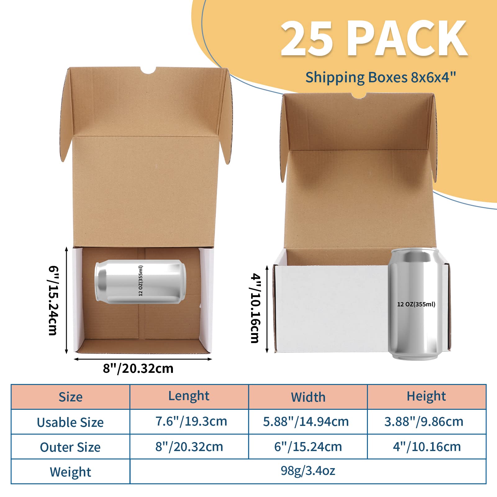 ZBEIVAN 8x6x4 White Shipping Boxes Set of 25, Corrugated Cardboard ...