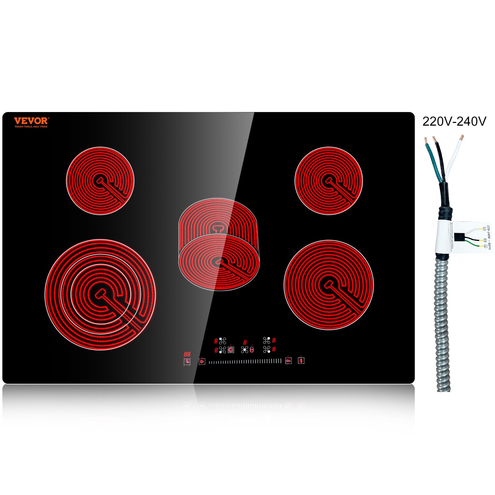 Amazon.com: VEVOR Built in Electric Stove Top, 30 inch 5 Burners, 240V Glass Radiant Cooktop ...