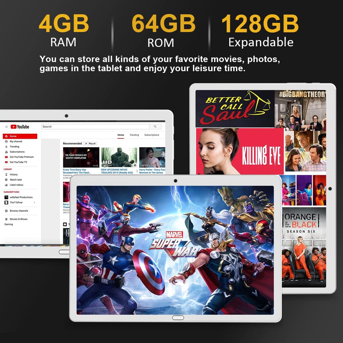 Tableta tabletas Android 11 de 10,1 pulgadas con 4G RAM, 64 GB de ROM ...