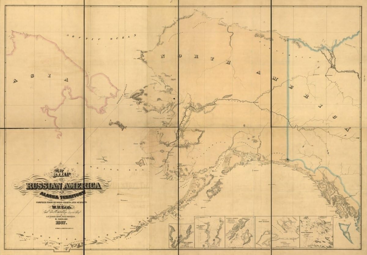1867 Map of "Russian America or Alaska Territory" of Russian Amerior ...