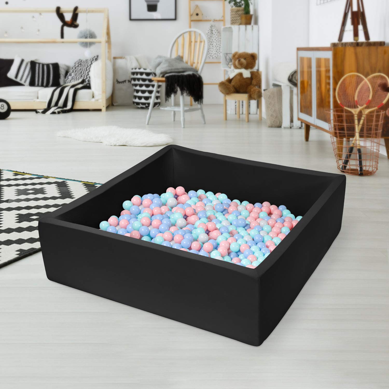 UHAPPYEE Extra Large Square Foam Ball Pit for Toddler, 47"x47"x14" Soft ...