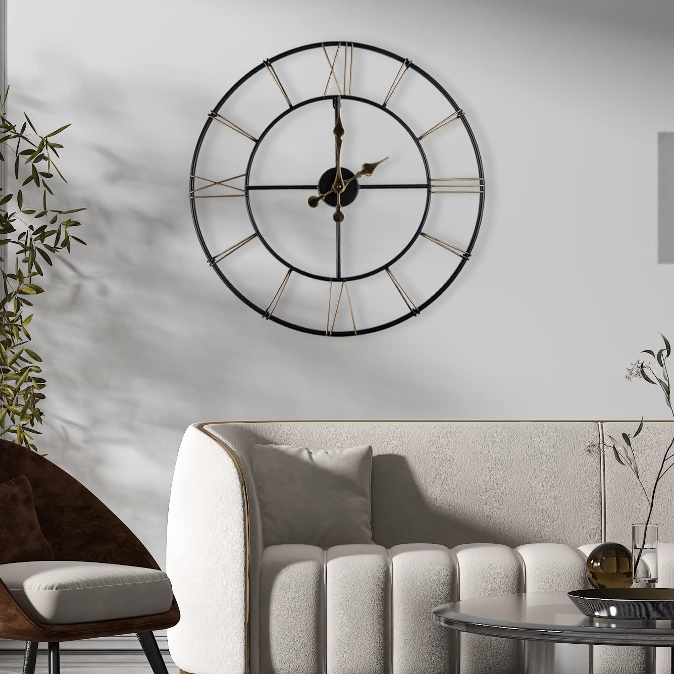 Amazon.com: Modern Metal Wall Clock Roman Numeral Battery Operated Non ...