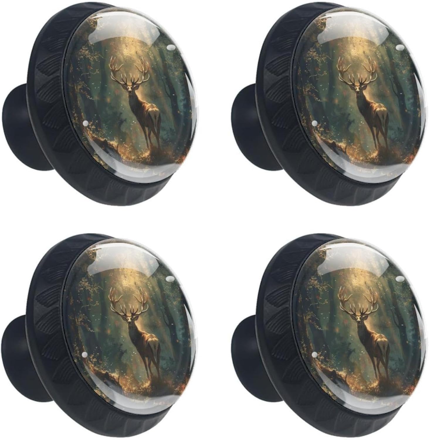 NEWzone 4 Pack Black Cabinet Knobs, Forest Deer Dresser Knobs Drawer ...