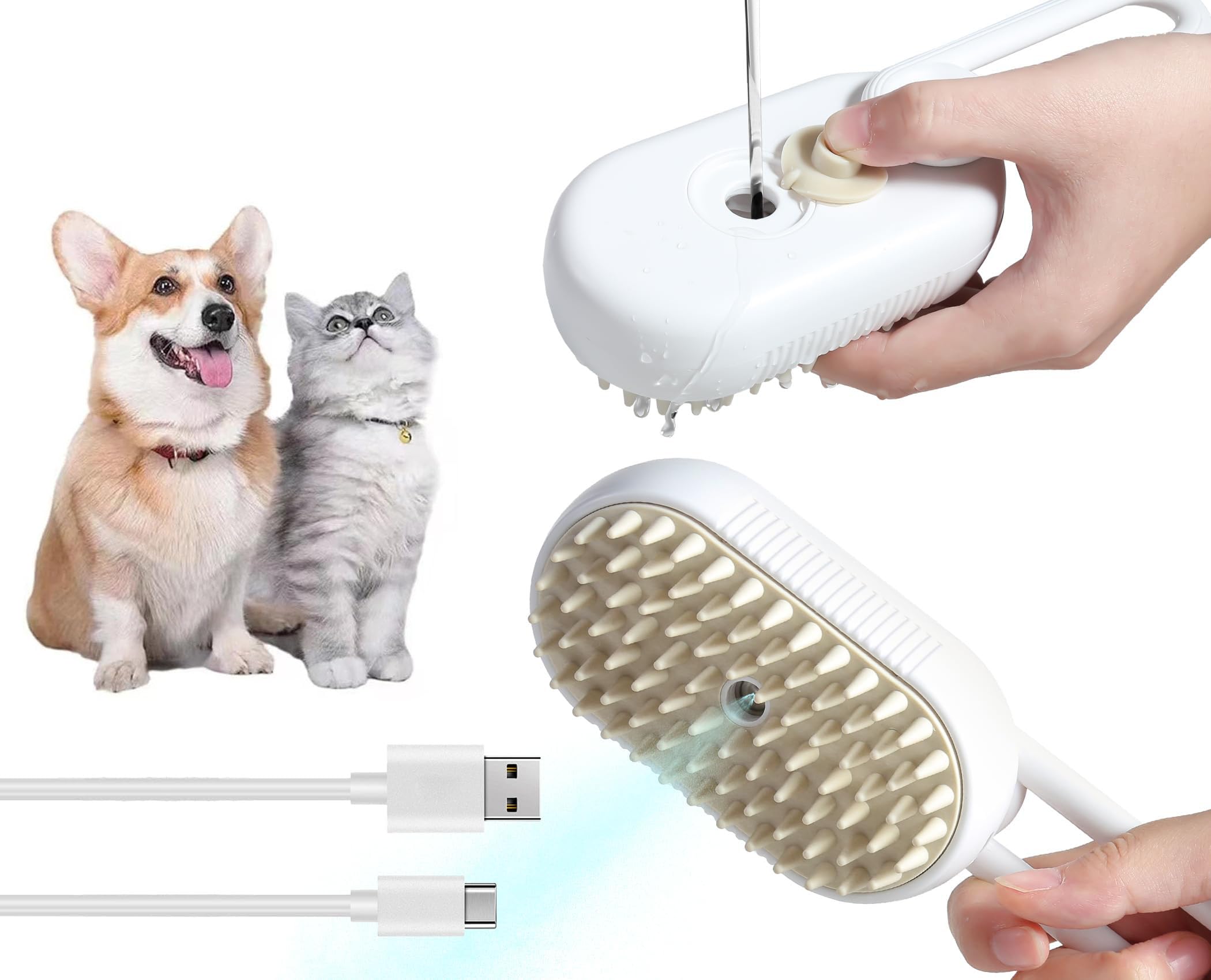 Cat Steam Brush, 3 In1 Cat Steamy Brush, Self Cleaning Spray Comb for ...