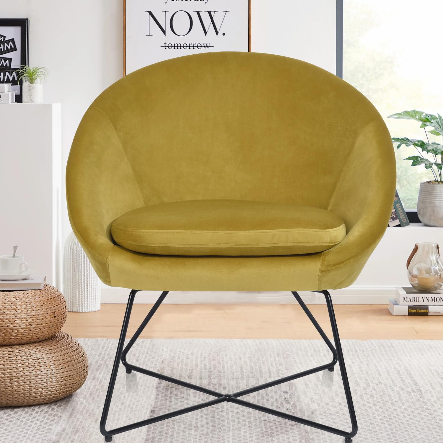 Amazon.com: FurniutreR Mid-Century Living Room Velvet Chiar Single Sofa ...