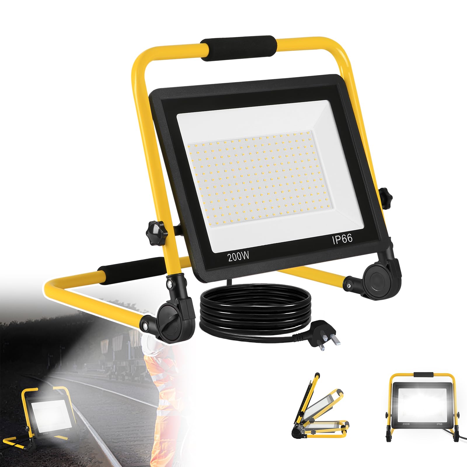 SAILUN LED Work Light 100W, 8000LM Job Site Light, Plug in Folding ...