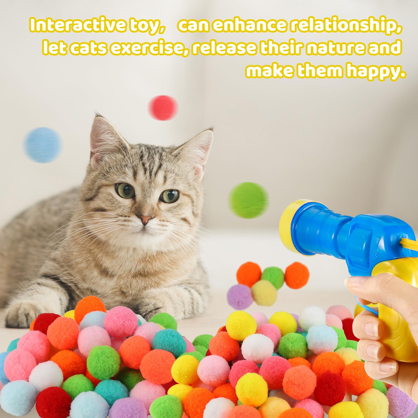 Snapklik.com : Cat Toy Balls,1 Cat Ball Launcher And 100Pcs 1.2inch Cat ...