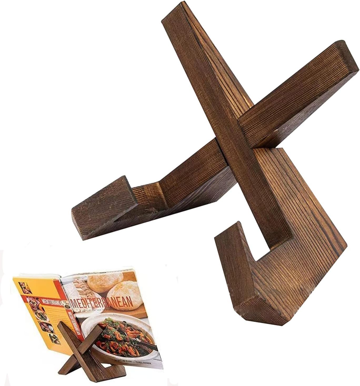 Wood Cookbook Stand,Wooden Recipe Book Holder for Kitchen Counter,Multi ...