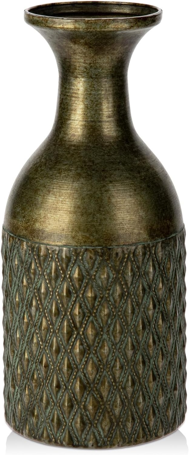 Amazon.com: Embossed Metal Vase Floor Vase 11inch Table Centerpiece ...