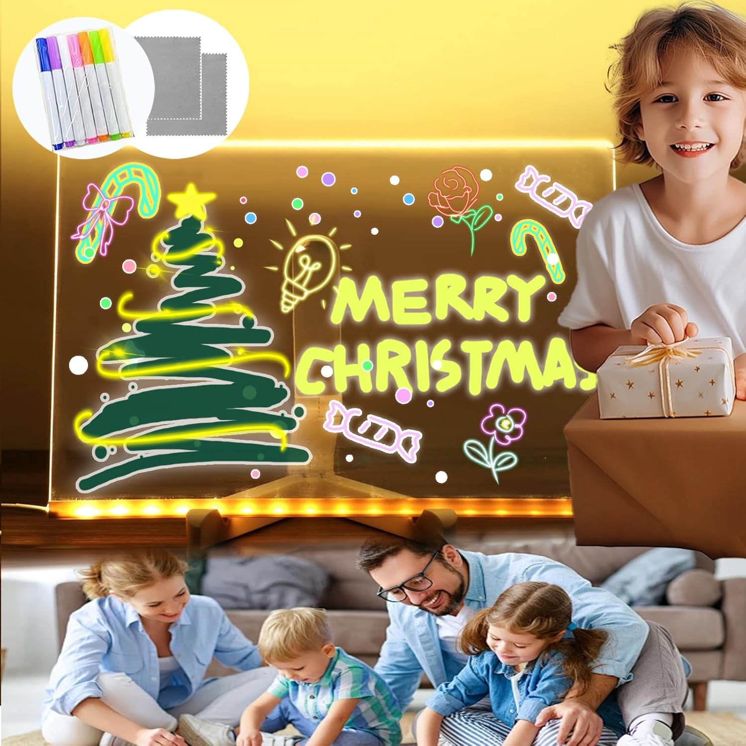 LED Note Board with 7 Colors Pen, Glowing Acrylic Message Marker Board ...