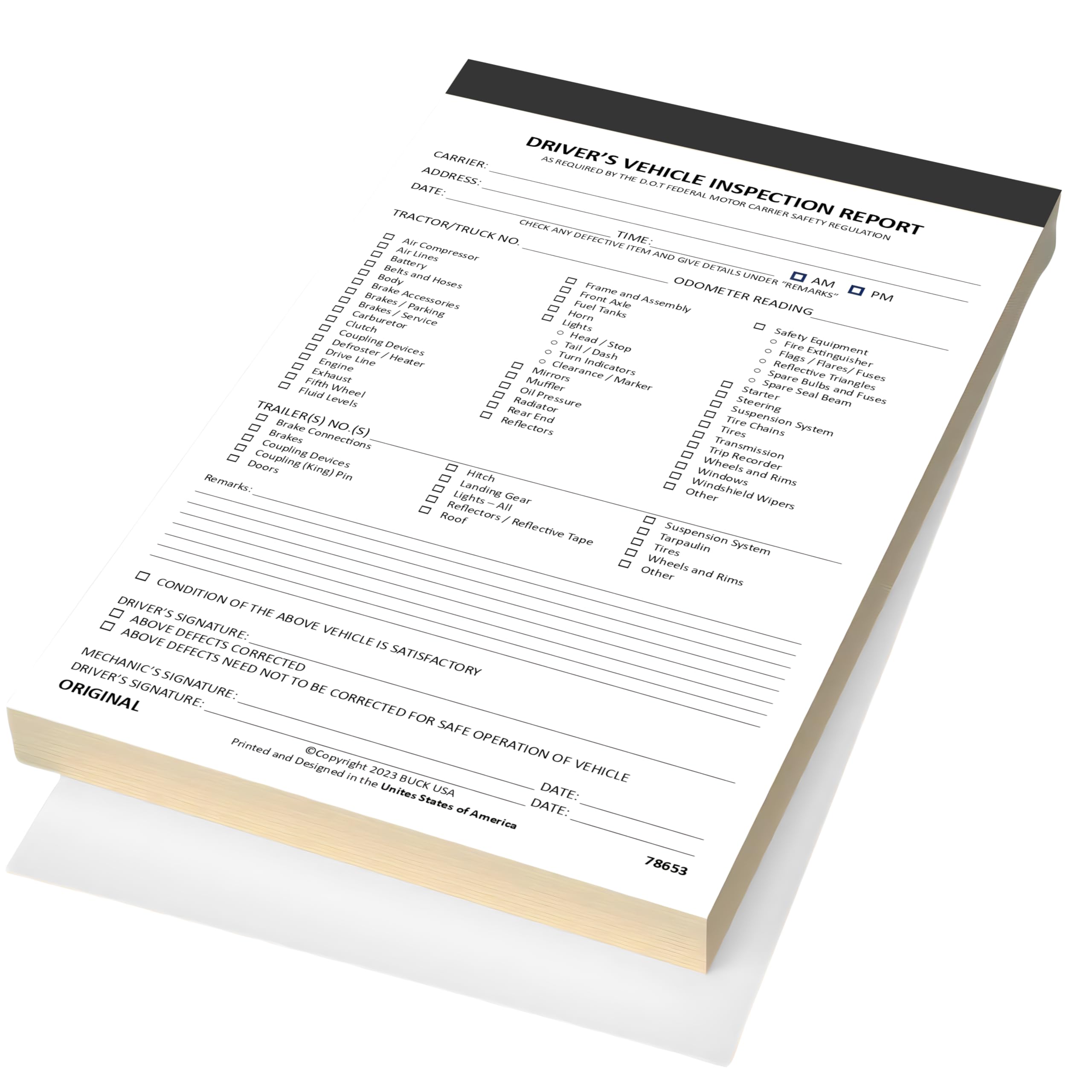 Snapklik.com : 100 Pack Detailed Driver Vehicle Inspection Report Book ...