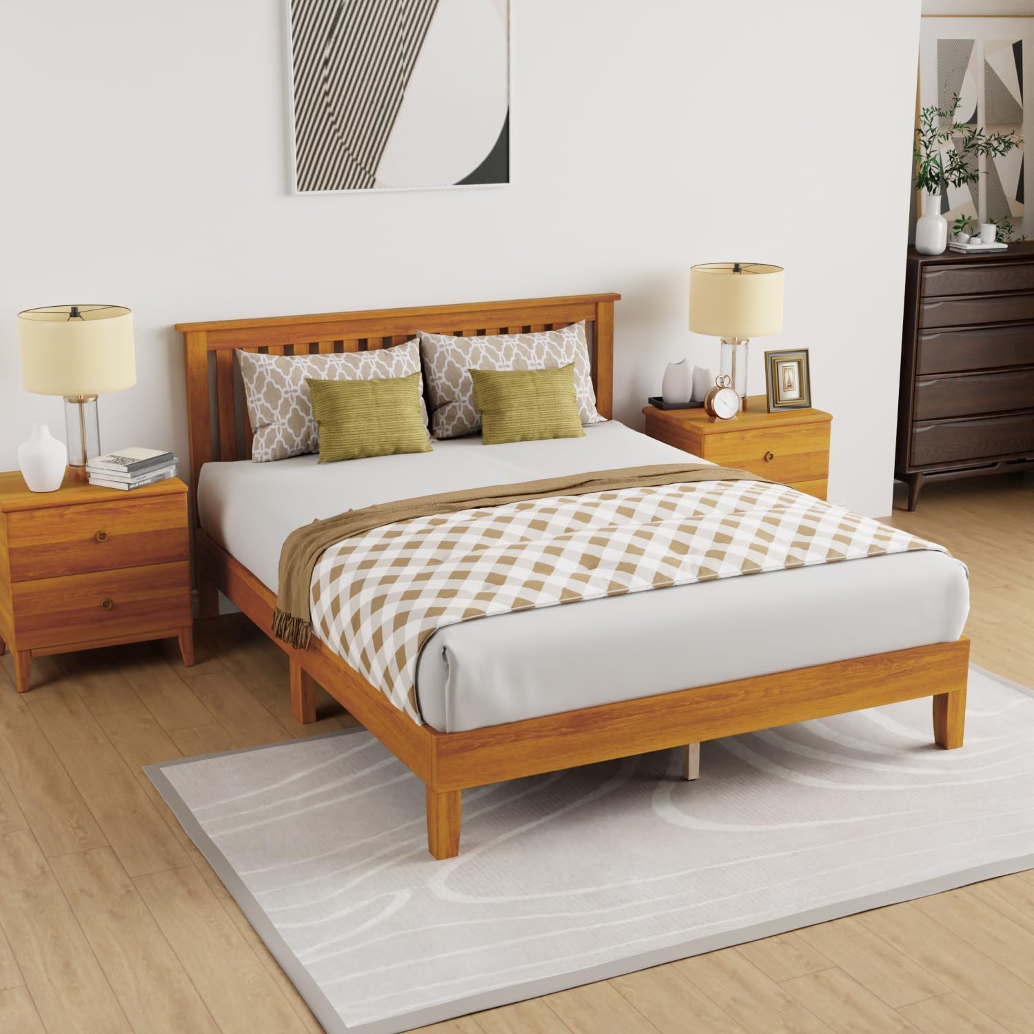 Amazon.com: PayLessHere Wood Platform Bed Frame Queen Size Solid Wood ...