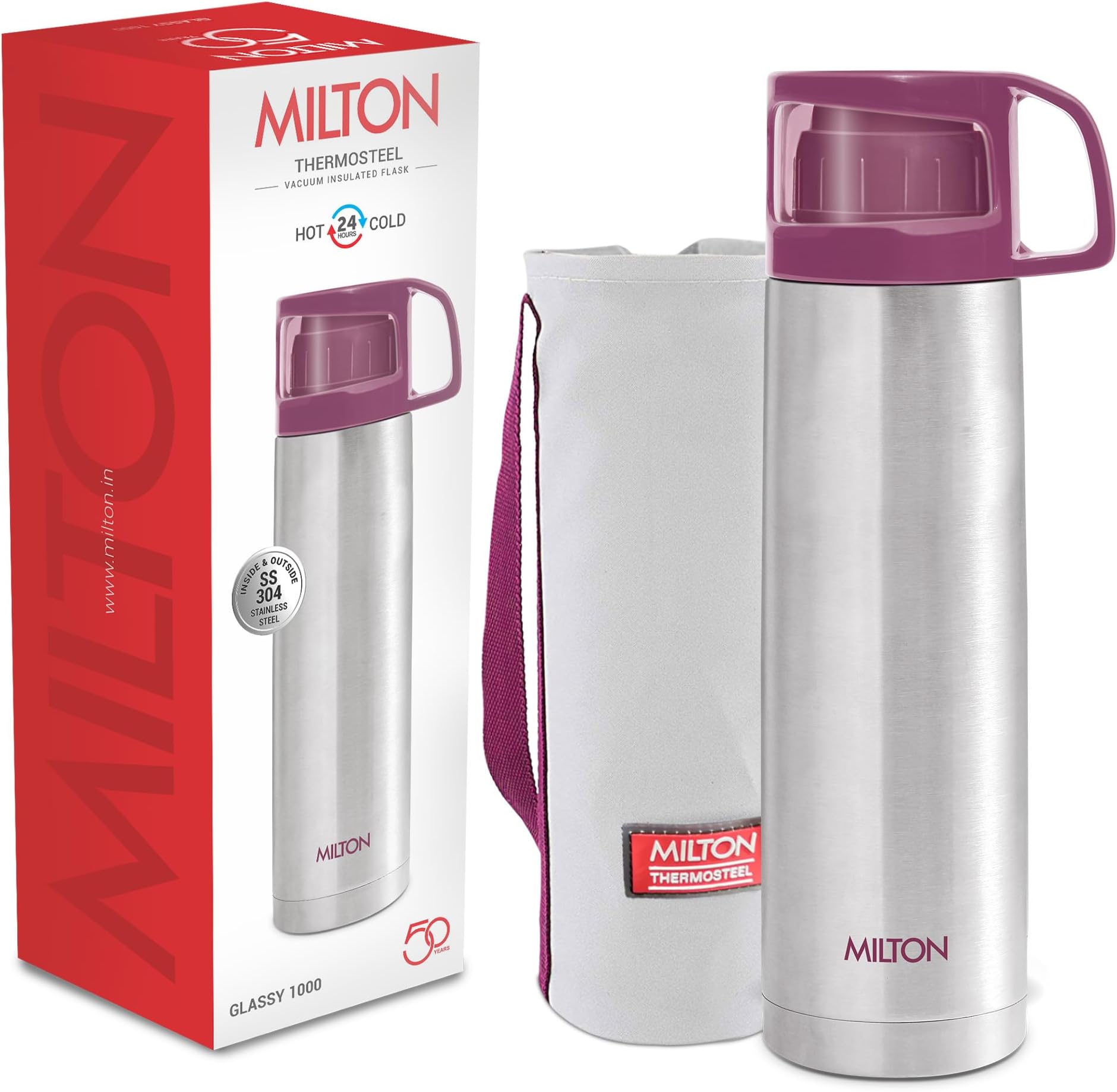 Milton Aura 1000 Thermosteel Bottle, 1.05 Litre, Silver | 24 Hours Hot ...