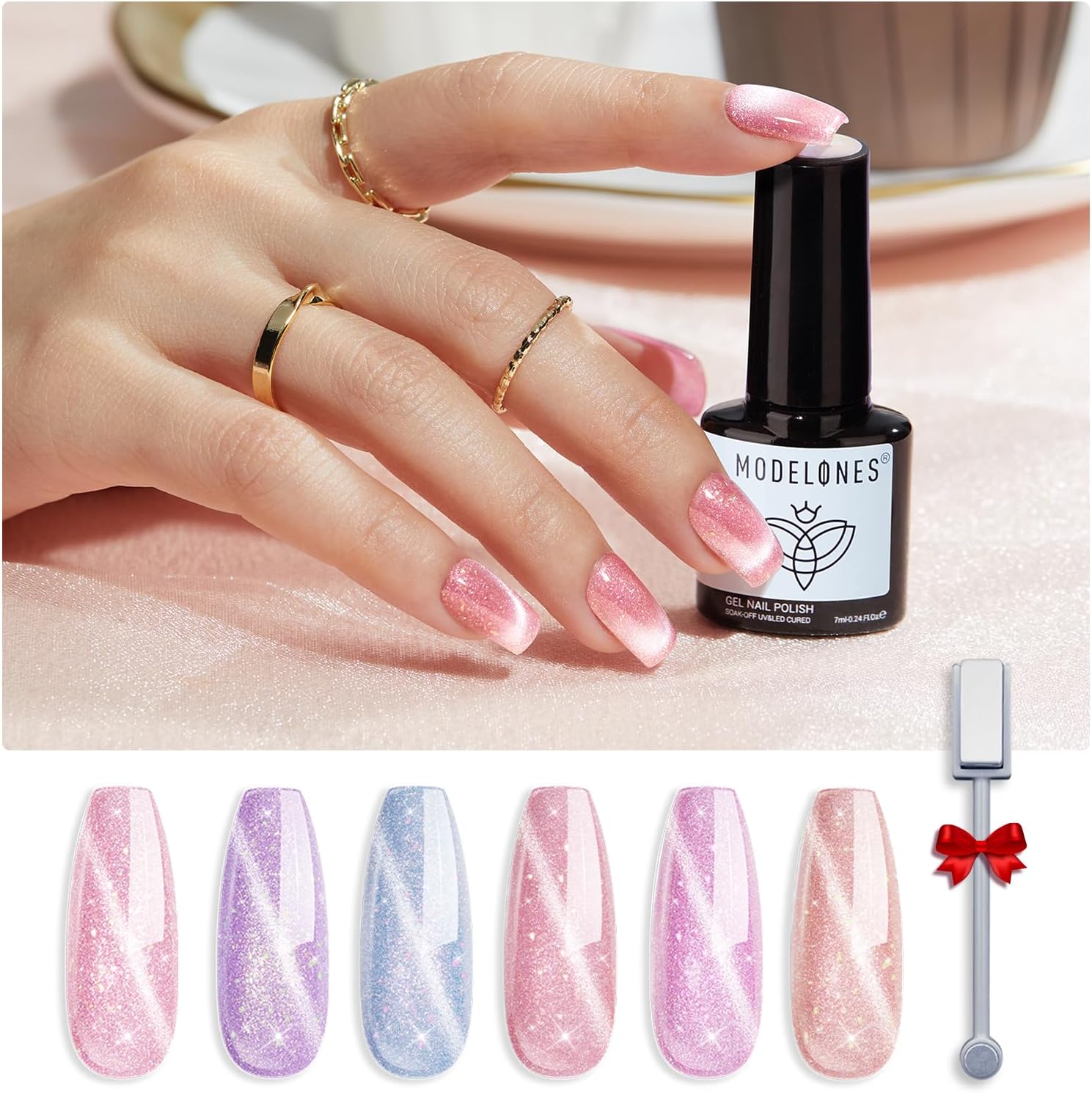 Amazon.com : modelones Holographic Glitter Cat Eye Gel Nail Polish Kit ...