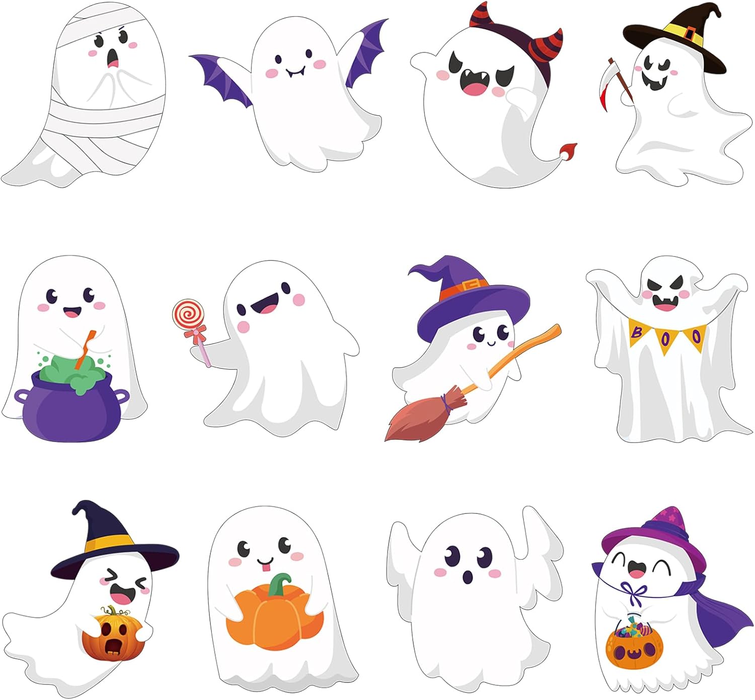 Amazon.com: Machomby 48 Pcs Halloween Cutouts, Cute Ghost Cutouts ...