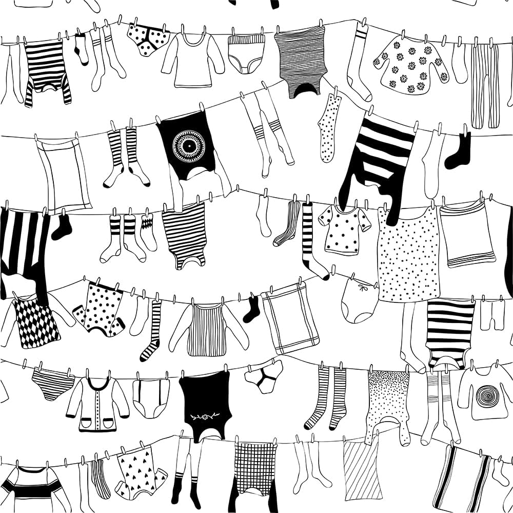 MuralPeel Black and White Laundry Clothes Line Drawing Peel and Stick ...