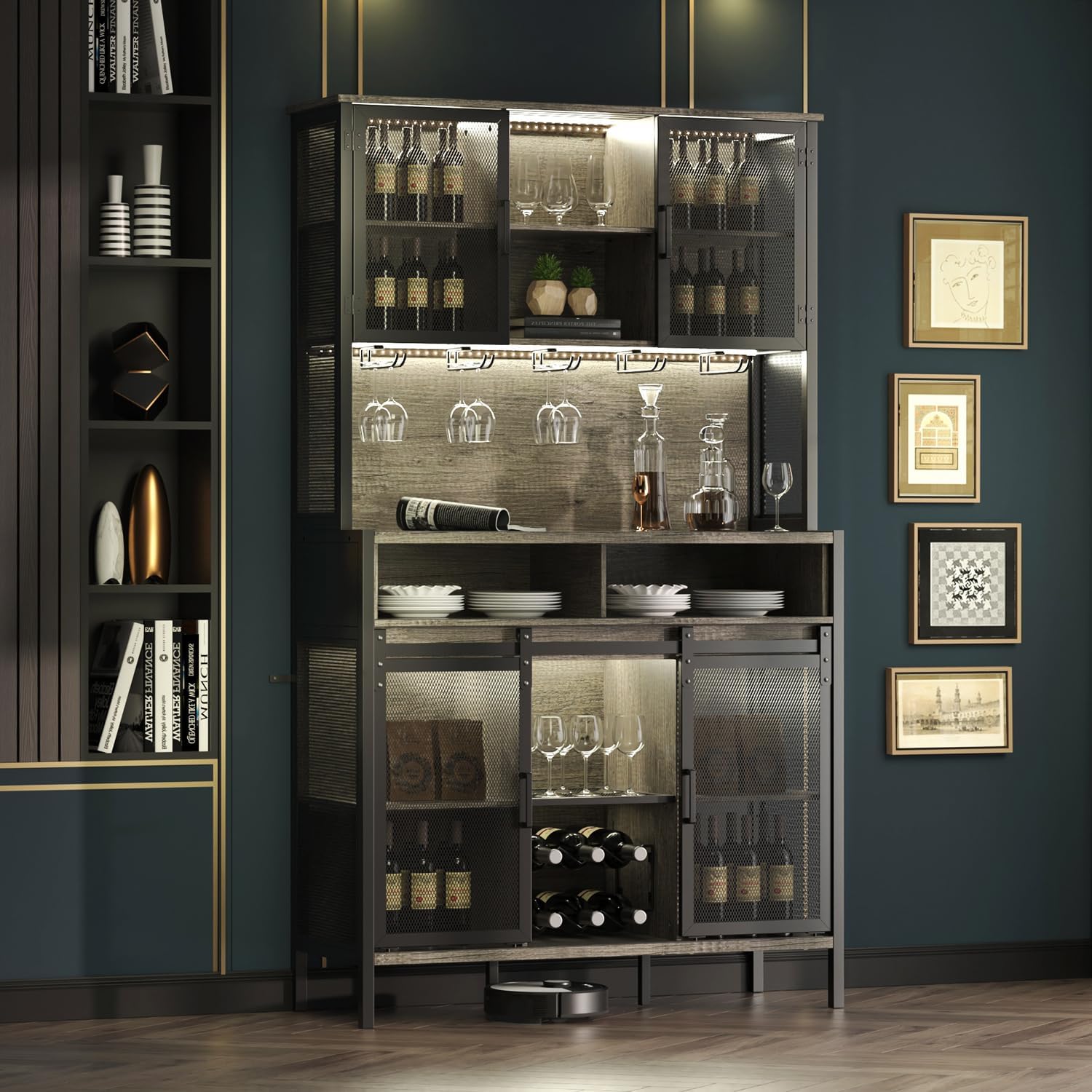 Amazon.com: Aheaplus Bar Cabinet with Power Outlets, Wine Bar Cabinet ...