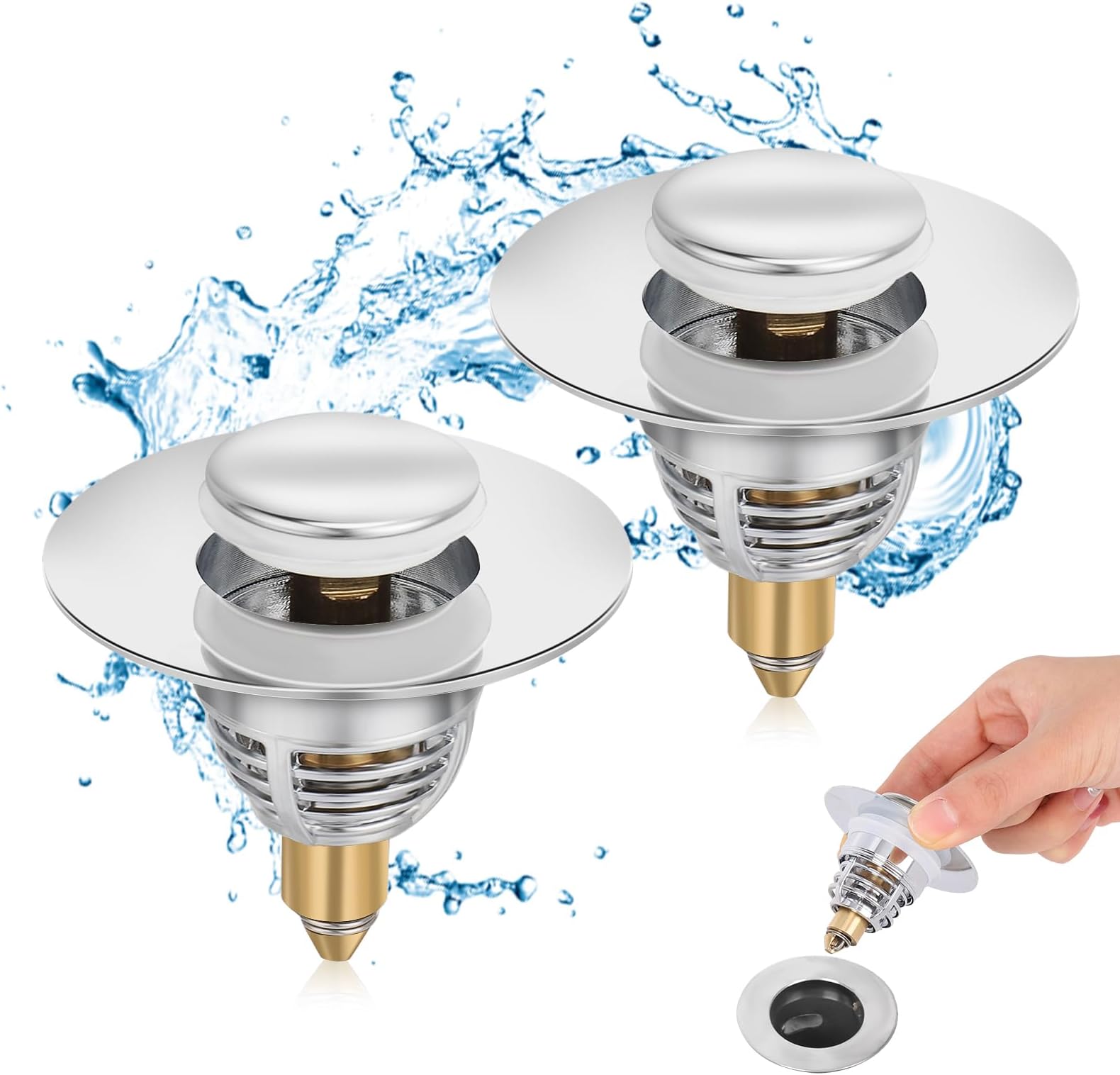 Sink Plug, pop up Sink Plug Universal Stainless Steel Basin Plug Push ...