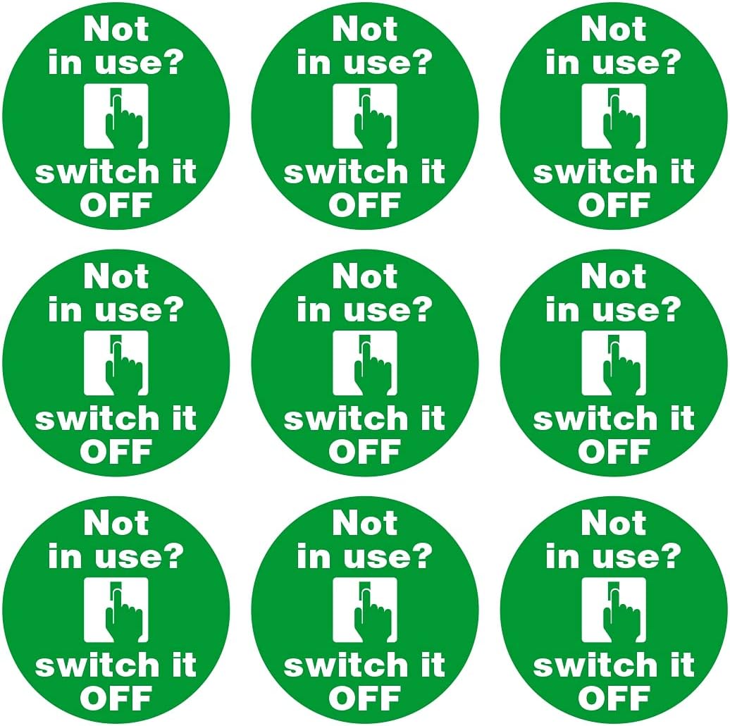 Not in use switch it off - Pack of 9 - Energy saving signs - 50mm ...