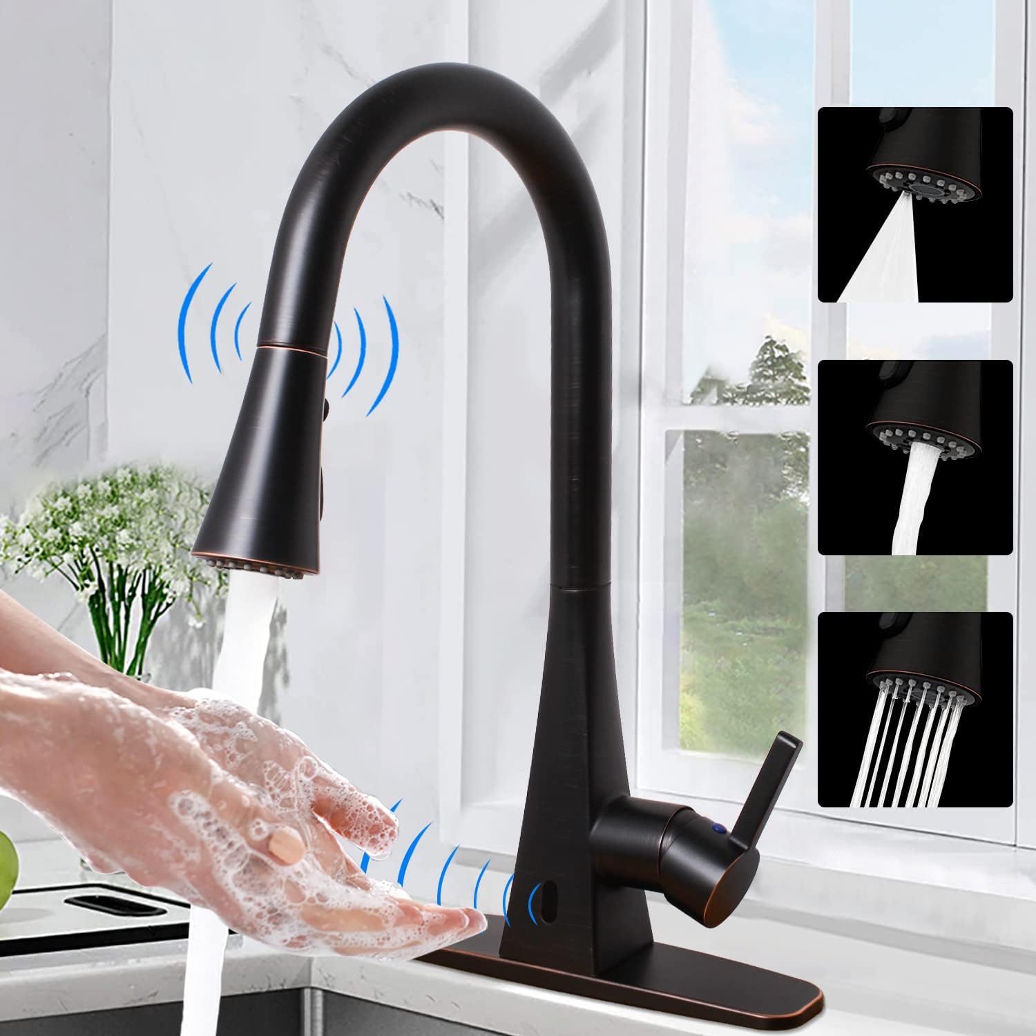 Touchless Kitchen Faucet with Pull Down Sprayer, ANBSR Motion Sensor ...