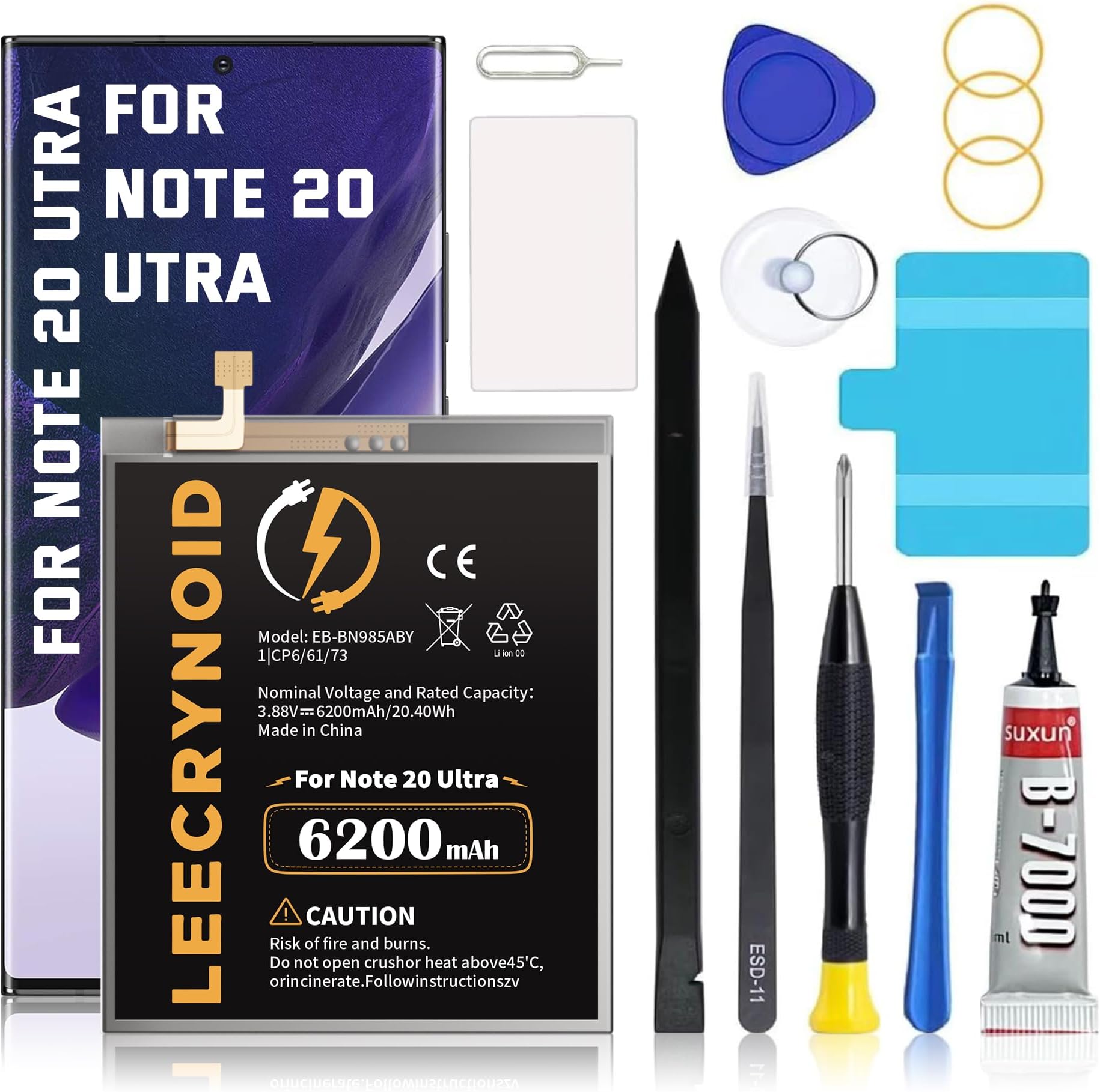 Amazon.com: LeeCrynoid for Samsung Galaxy Note 20 Ultra Battery ...