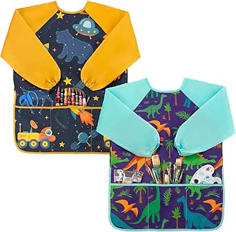 Amazon.com: Oiomniv Kids Painting Smock for Ages 3-8 – Waterproof Art ...
