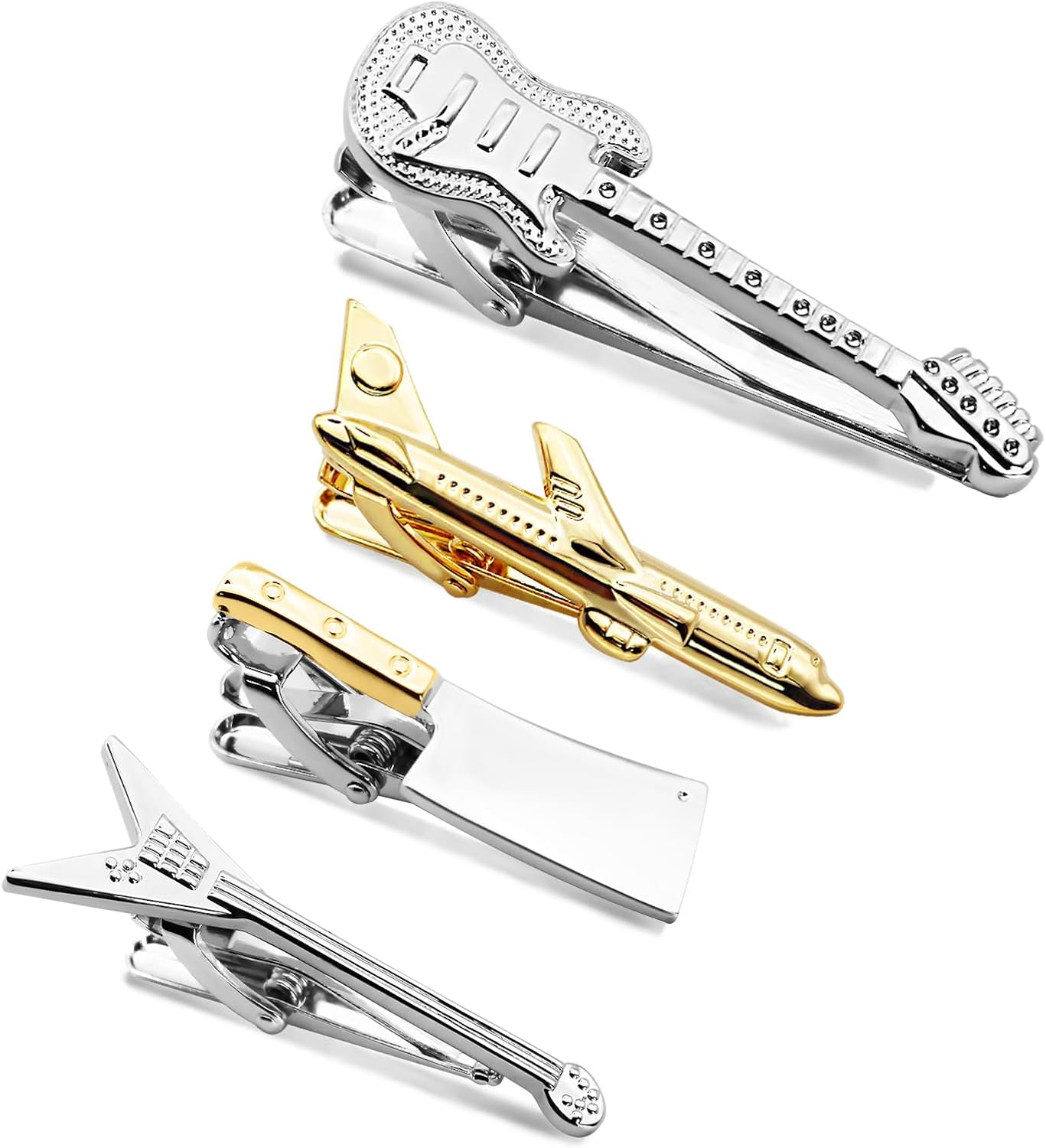 Amazon.com: 4Pcs Tie Clips For Men Unique set,Tie Bar Silver And Gold ...