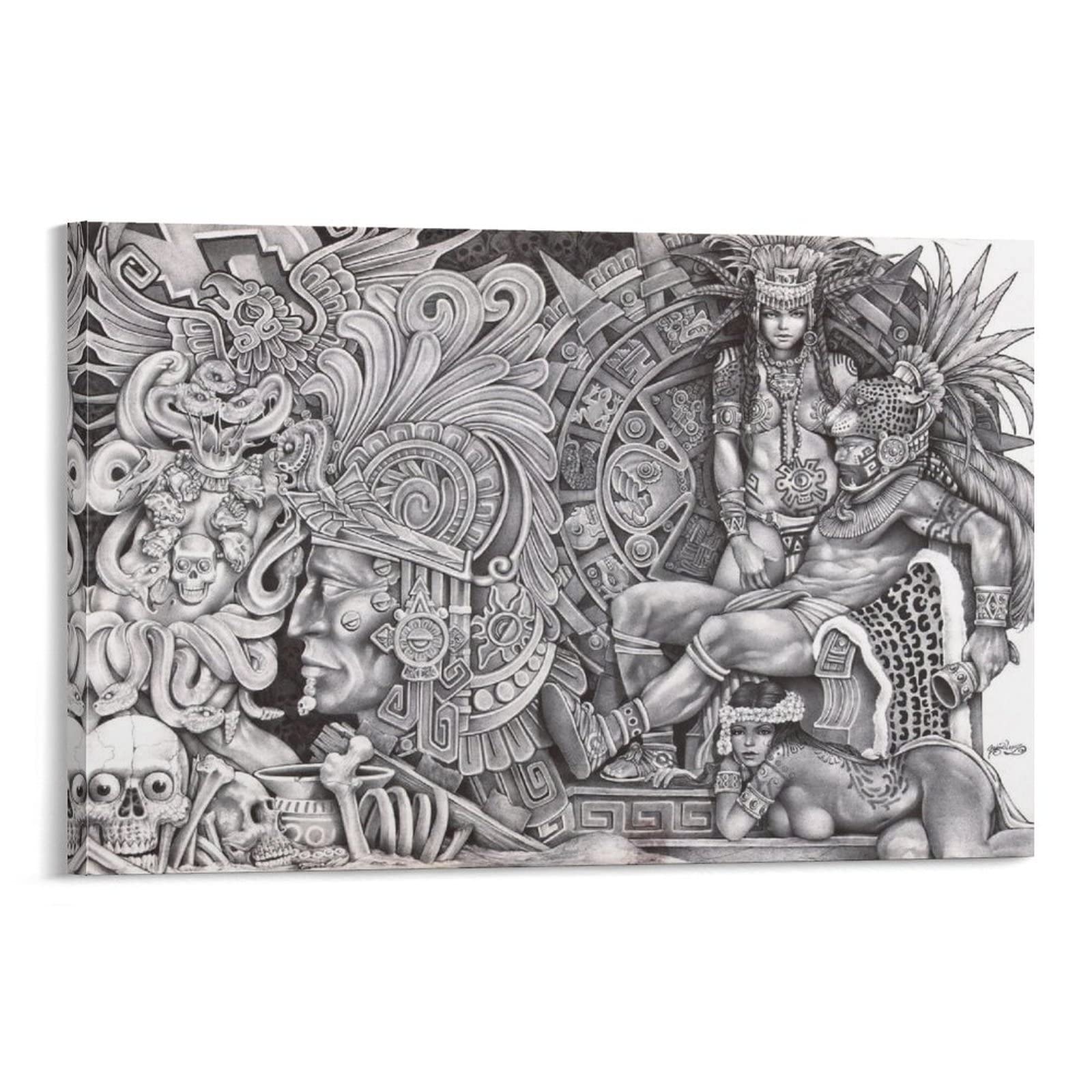 Aztec Warrior Drawing Black White