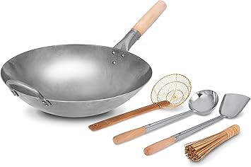 Amazon.com: Craft Wok 14-Inch Wok with 4-Piece Utensil set Carbon Steel ...
