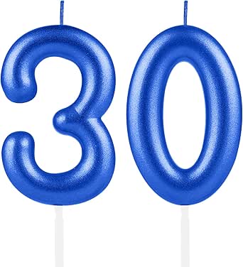 Amazon.com: Hongplus Royal Blue Number 30 Candles, 30 Birthday Candle ...
