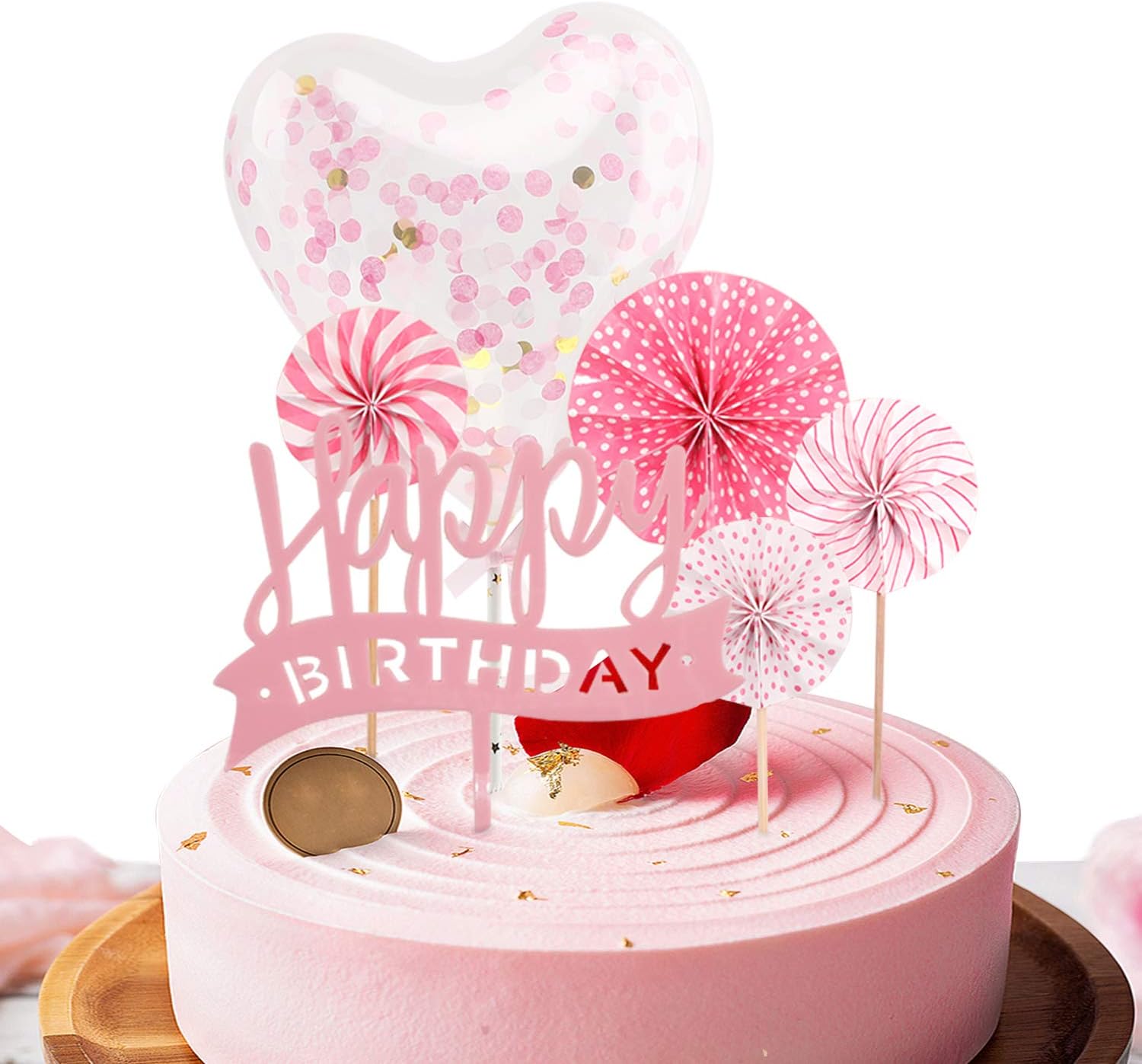 Happy Birthday Pink Cake Topper, Lowki Pink Cupcake Topper with Pink ...